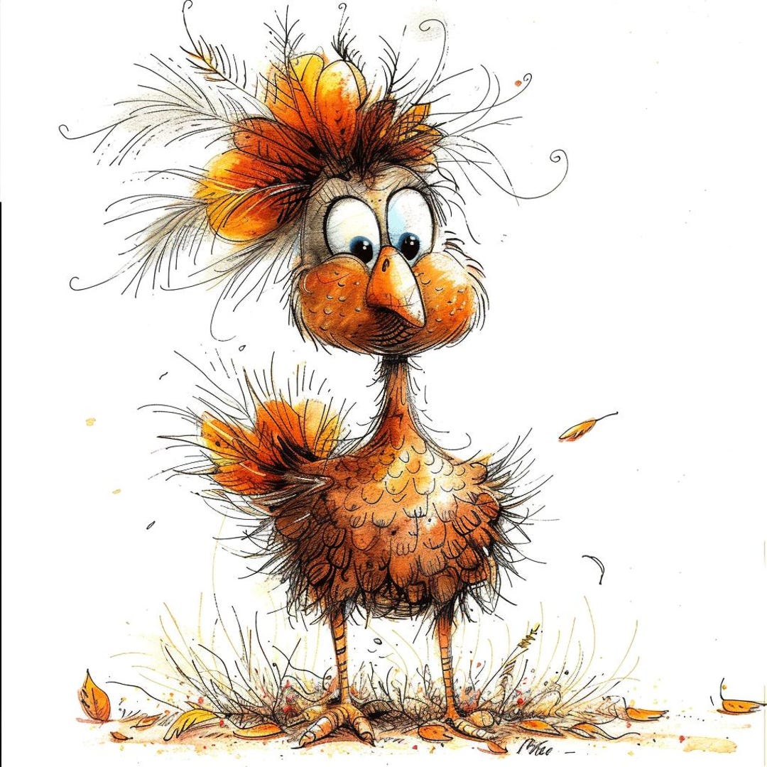 Turkey Crazy Cartoon Line Art Illustration Color Bundle 3 24 Digital ...