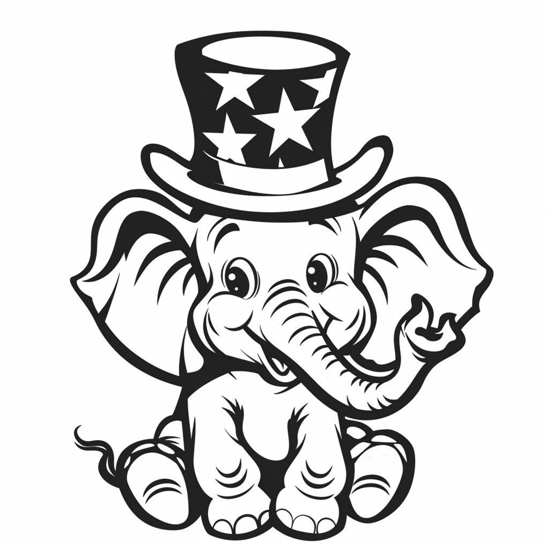 Elephant 4th of July Cartoon Bundle 2 60 Digital Line Ai Art PNG SVG ...