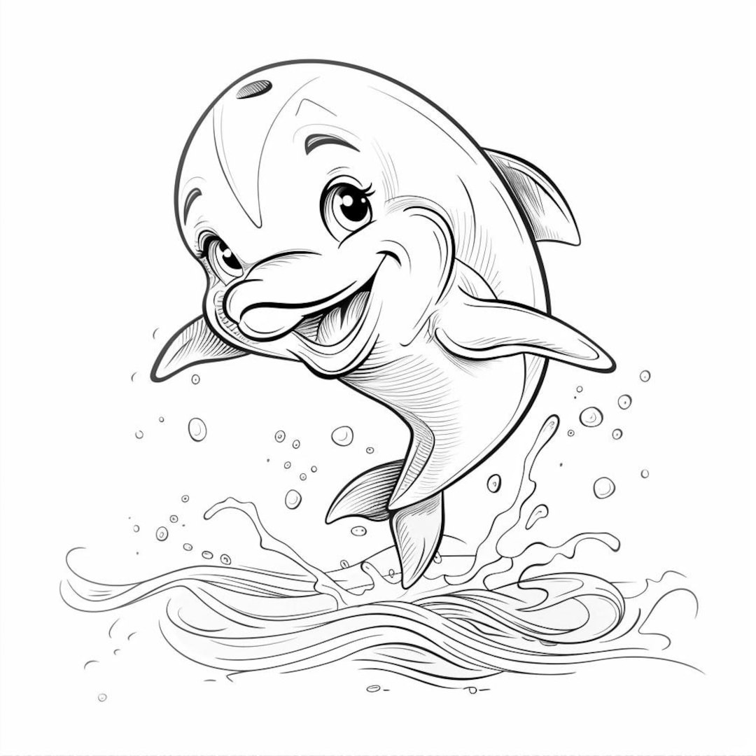 Dolphin Cartoon Black/white Line Art Bundle 2 64 Digital Line Ai Art ...