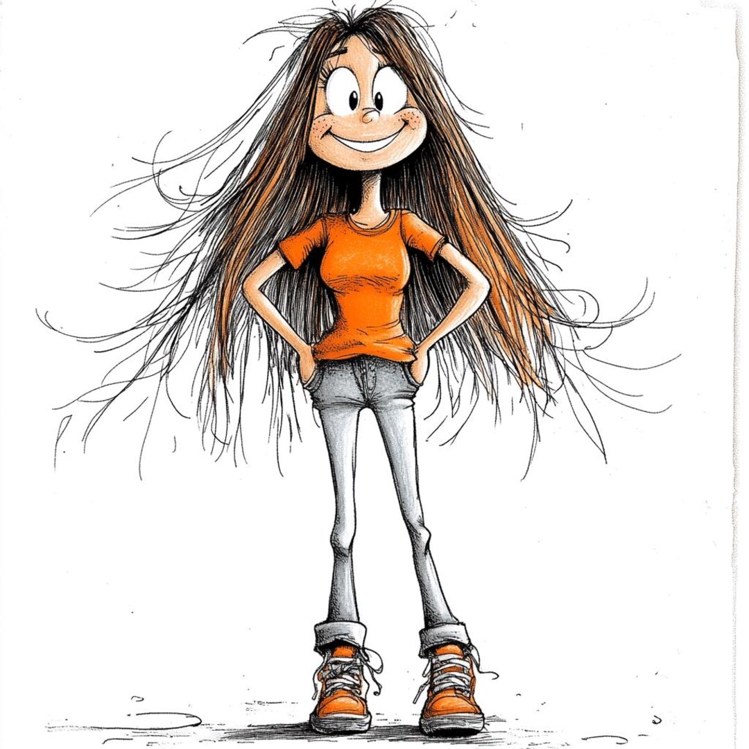 Woman Young Groovy Cartoon Line Art Illustration Color Bundle 1 100 ...