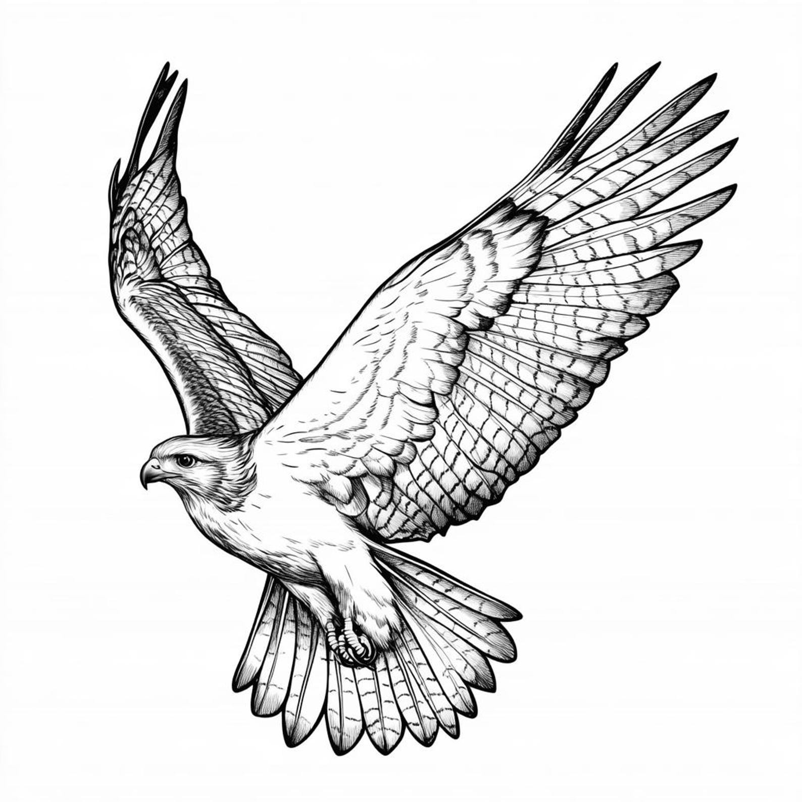 Hawk Redtail Line Art Illustration Black and White Bundle 1 38 Digital ...
