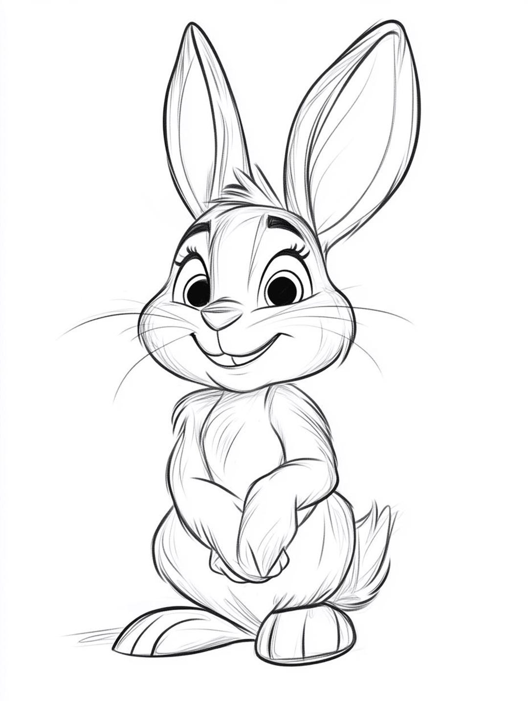 Bunny Cartoon Line Art Black and White Bundle 3 96 Digital Ai Line Art ...