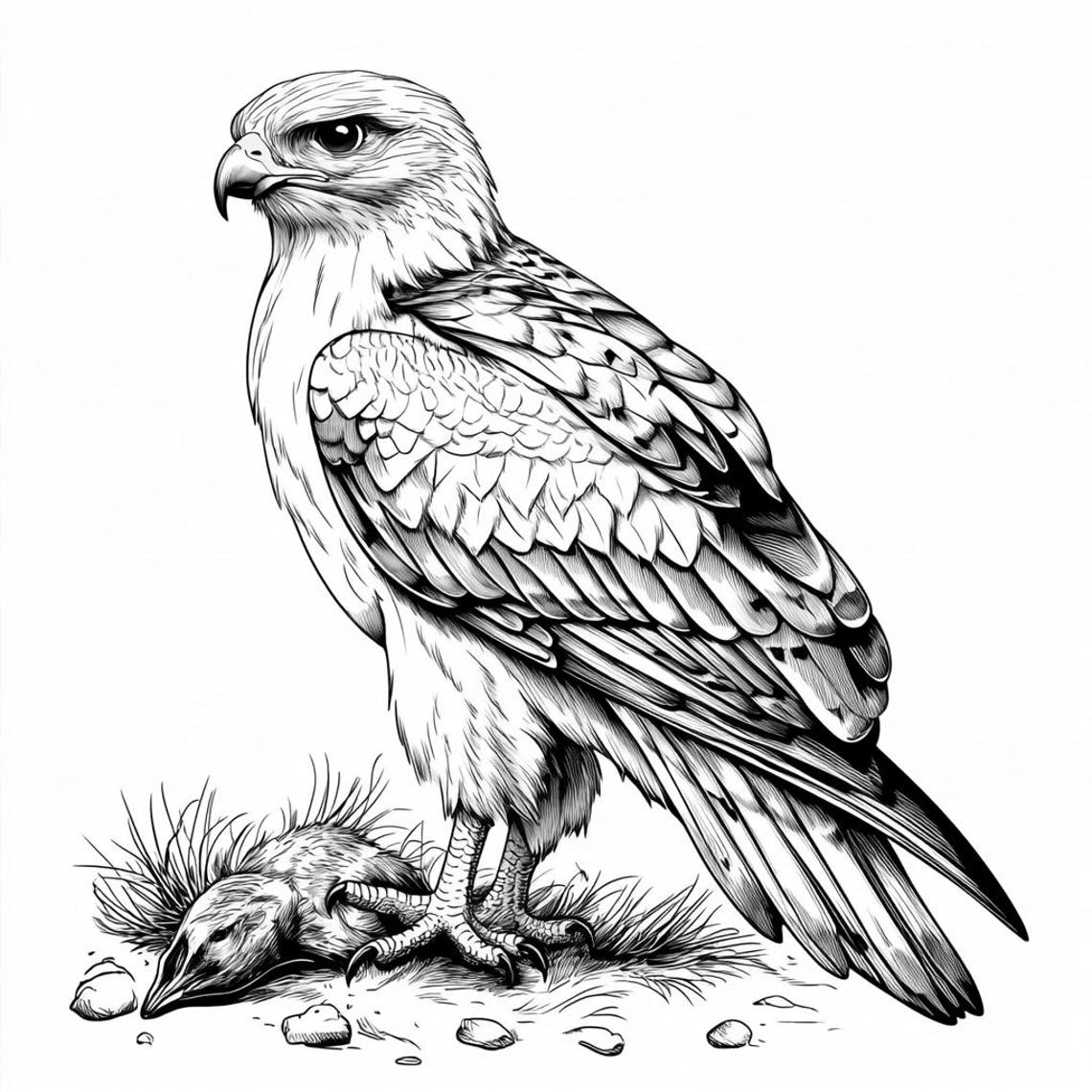 Hawk Redtail Line Art Illustration Black and White Bundle 2 38 Digital ...