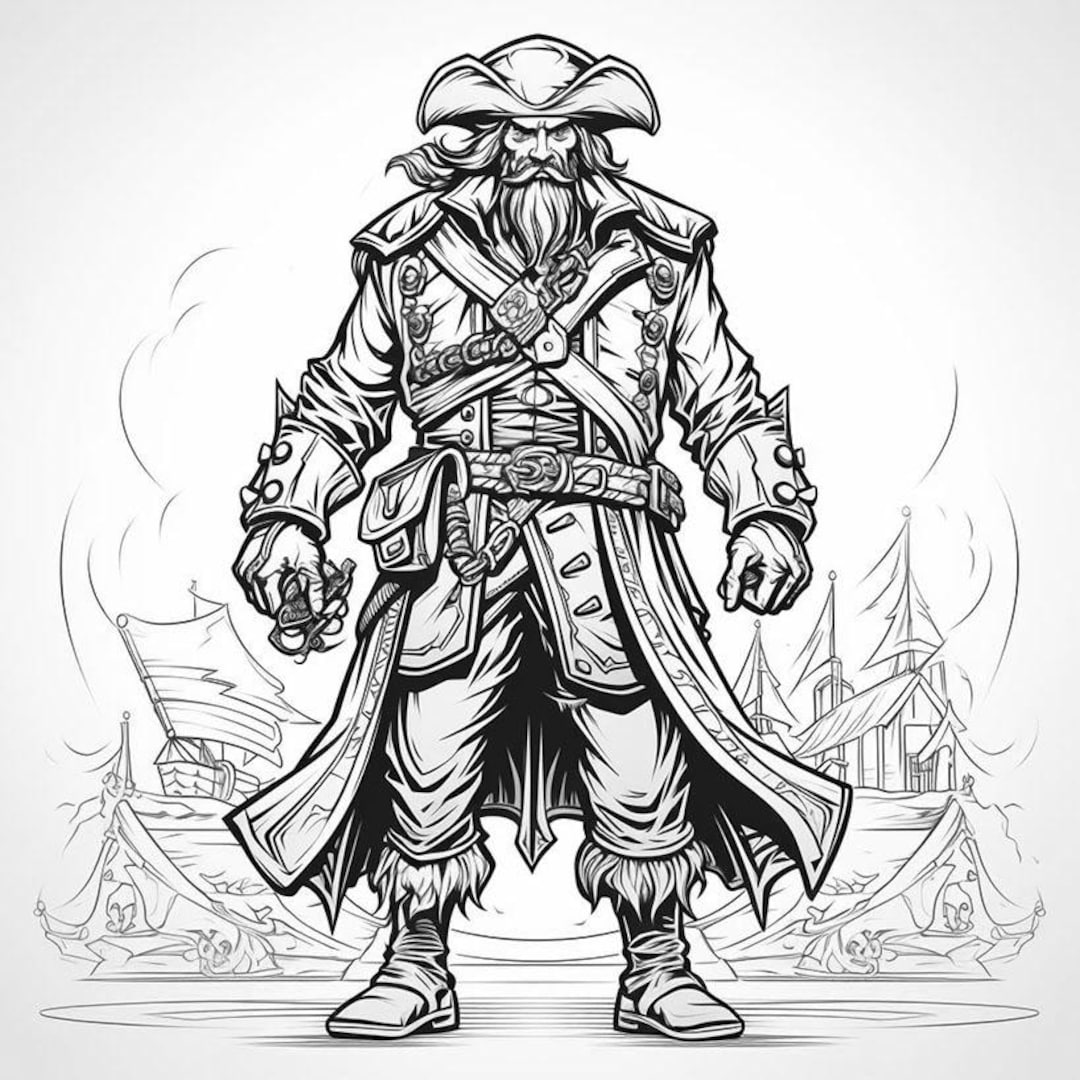 Pirate Full Body Line Art Black and White Bundle 2 65 Digital Ai Line ...