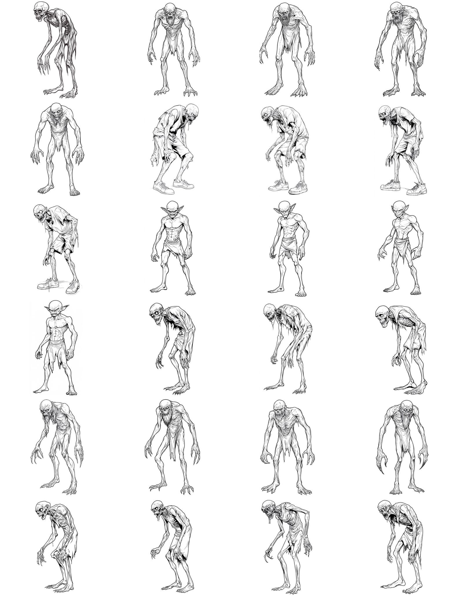 Ghouls Cartoon Line Art Illustration Black and White Bundle 1 48 ...