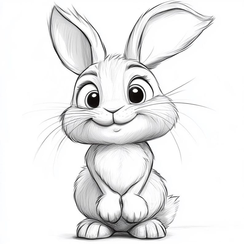 Bunny Cartoon Line Art Black and White Bundle 1 50 Digital Ai Line Art ...