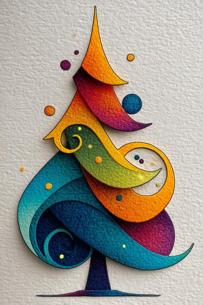Christmas Tree Modern Abstract Color Line Art Bundle 4 12 Digital Ai ...