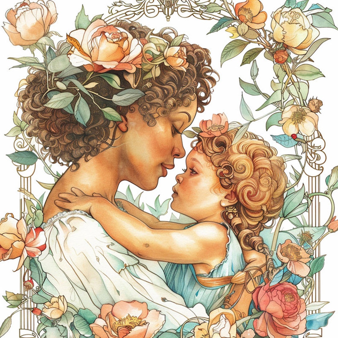 PDF - Mothers Day Vintage Mother-child Bundle1 55 Digital Ai Line Art ...