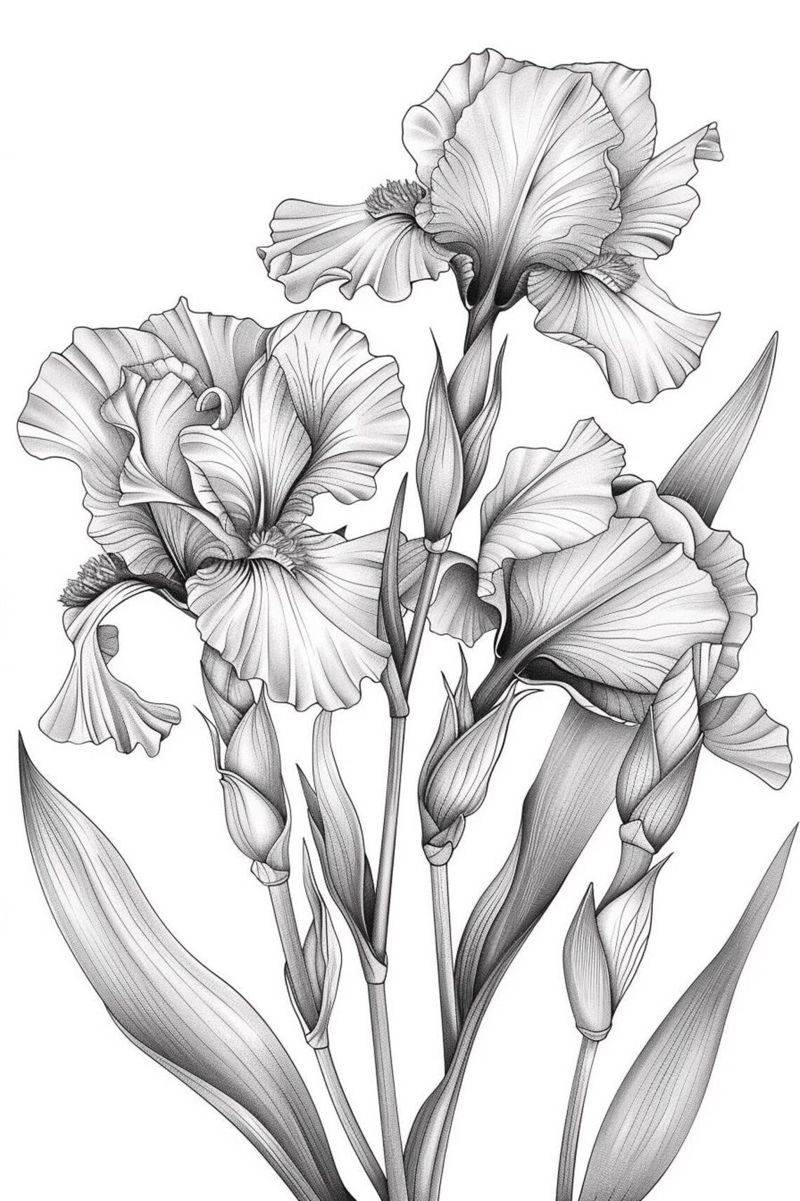 Iris Bunch Line Art Black and White Bundle 2 30 Digital Line Art Svg ...