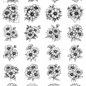 Daisy Blooms Black/white Line Art Bundle 1 72 Digital Line Art Ai Svg ...