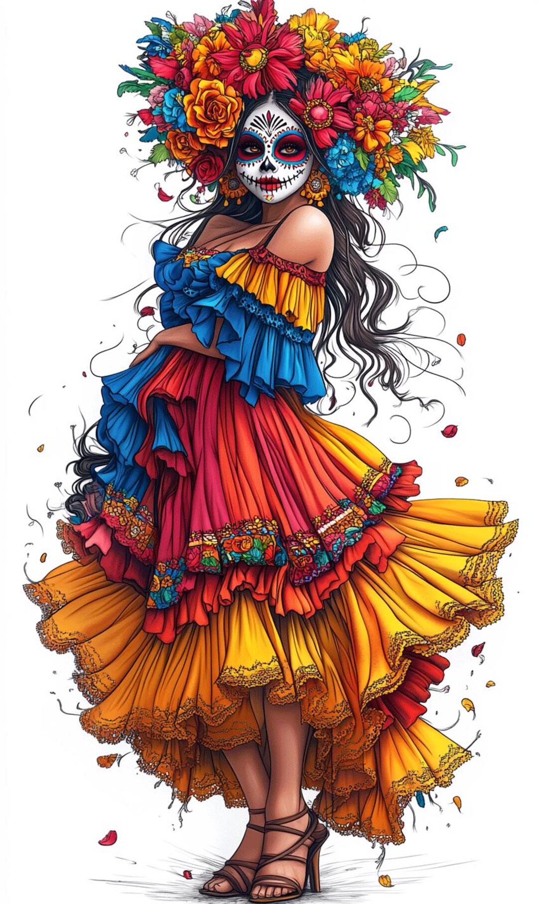 Girl Latin American Vintage Celebration Cartoon Line Art Illustration ...