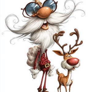 Santa and Rudolf Crazy Cartoon Line Art Color Bundle 2 24 Digital Ai ...
