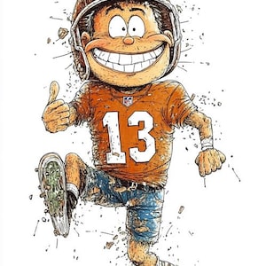 Football Player Kid "13" Cartoon Line Art Illustration Color Bundle 4 ...