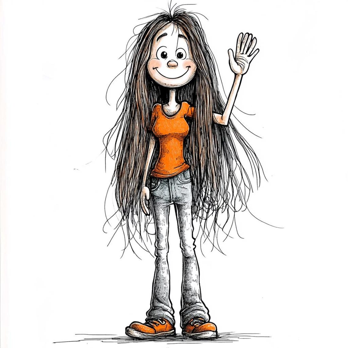 Woman Young Groovy Cartoon Line Art Illustration Color Bundle 1 100 ...