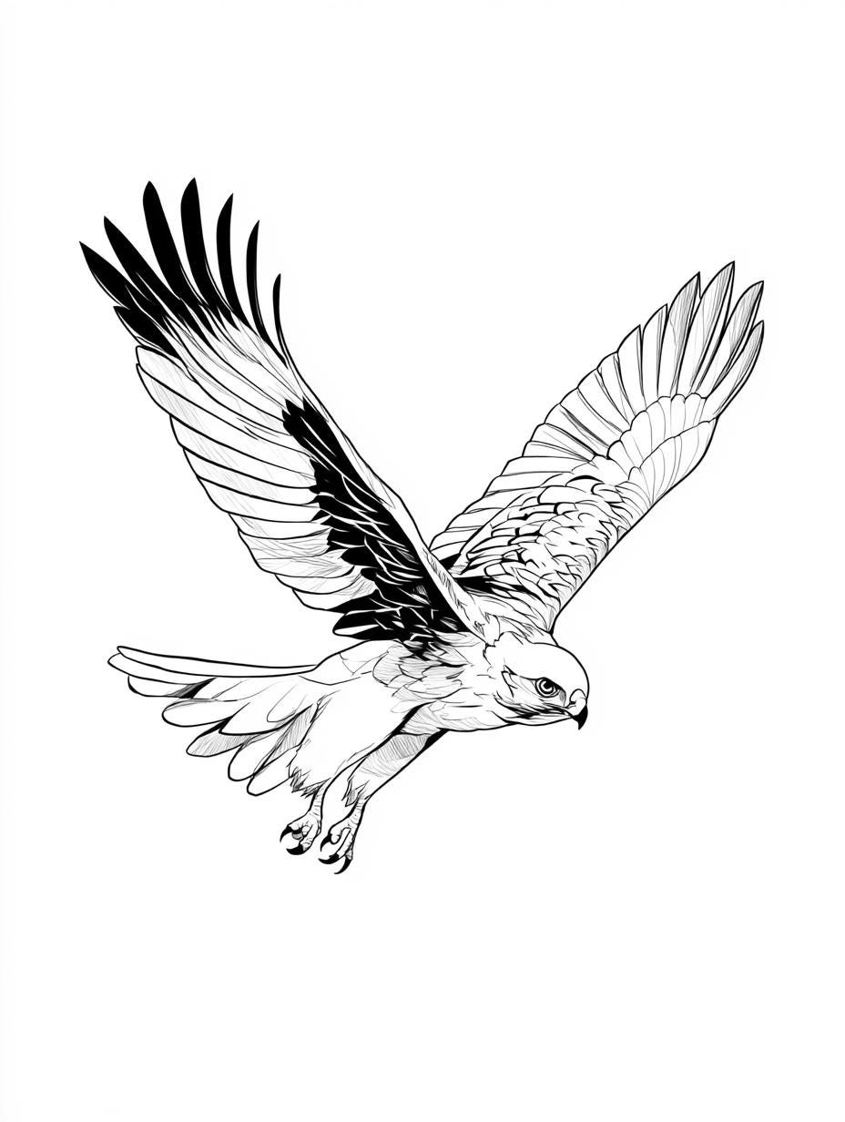 Hawk Line Art Illustration Black and White Bundle 2 35 Digital Ai Line ...