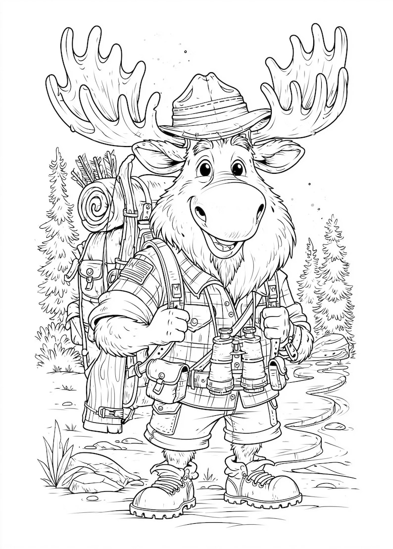 Elk Hunter Black and White Cartoon Bundle 1 12 Digital Ai Line Art PNG ...