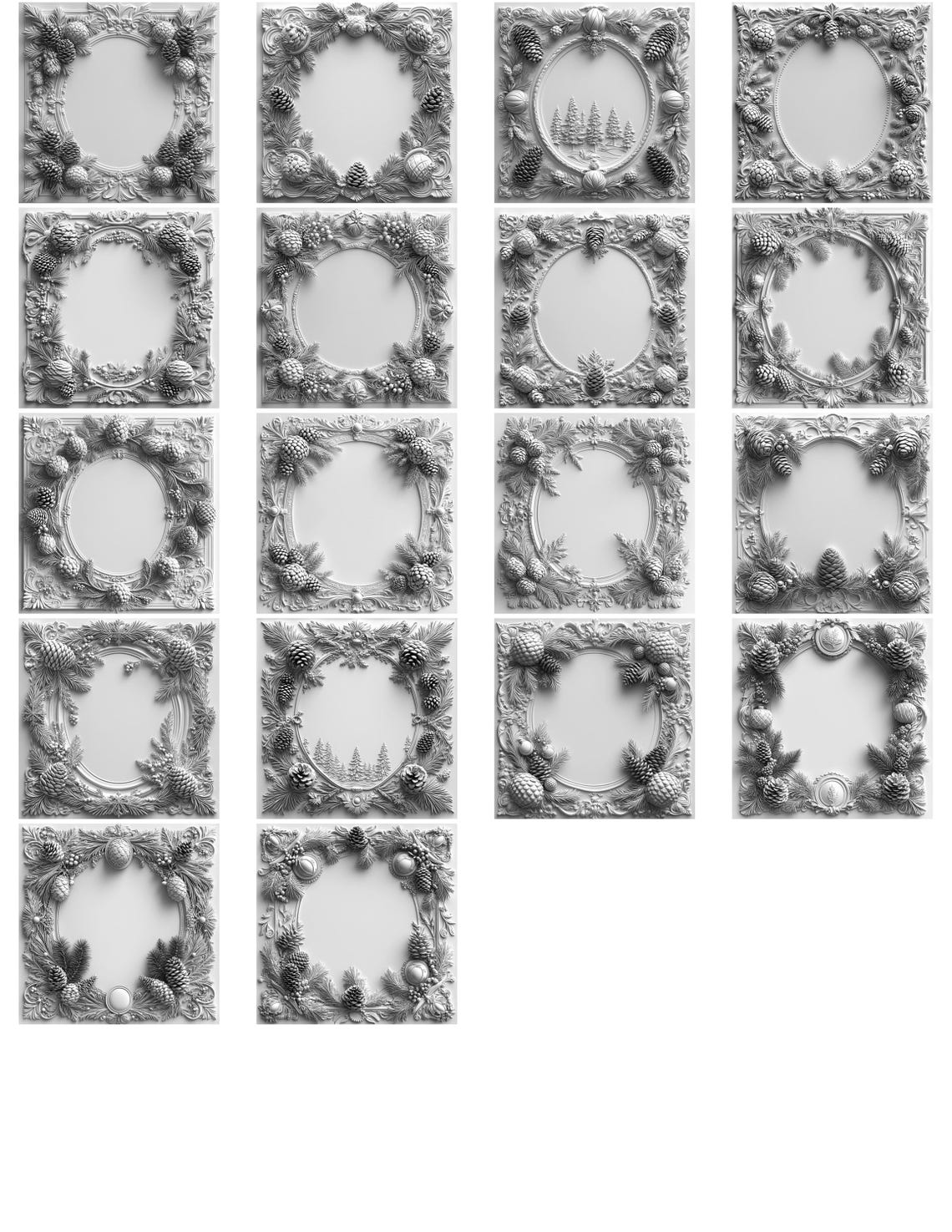 Frame Vintage Pine Cone Bas Relief Greyscale Bundle 2 18 Digital Ai ...