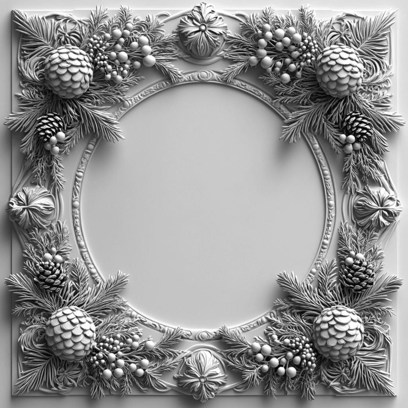 Frame Vintage Pine Cone Bas Relief Greyscale Bundle 2 18 Digital Ai ...