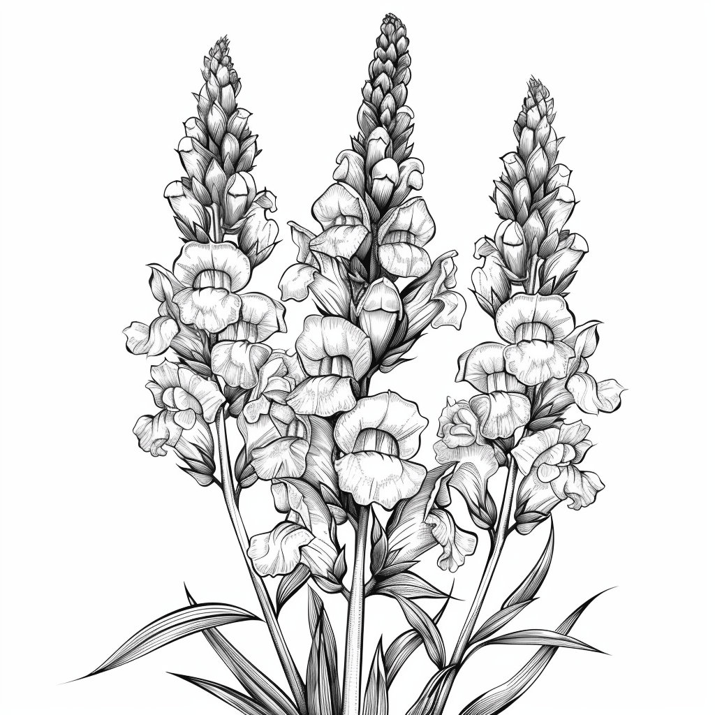 Snapdragon Blooms Black/white Line Art Bundle 2 45 Digital Line Art Ai ...