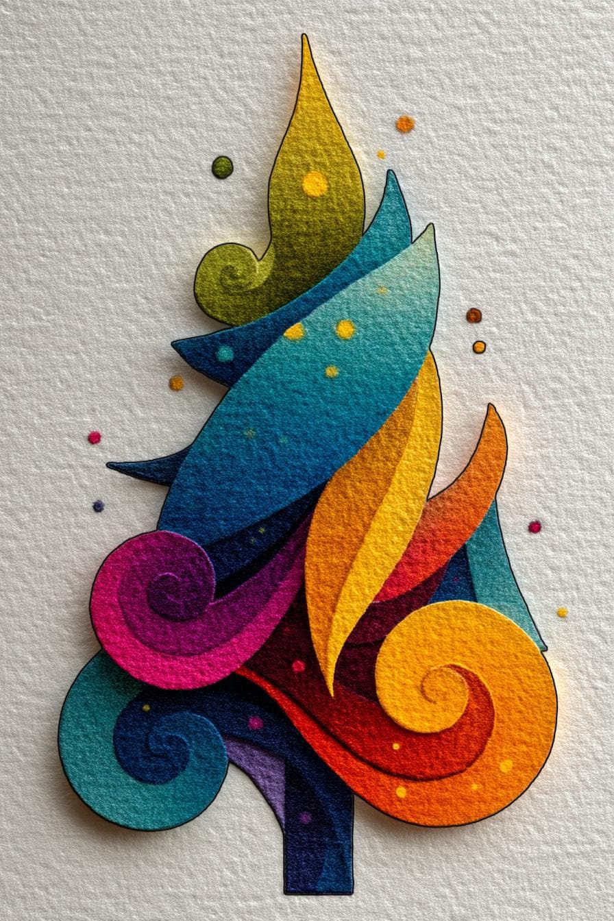 Christmas Tree Modern Abstract Color Line Art Bundle 4 12 Digital Ai ...