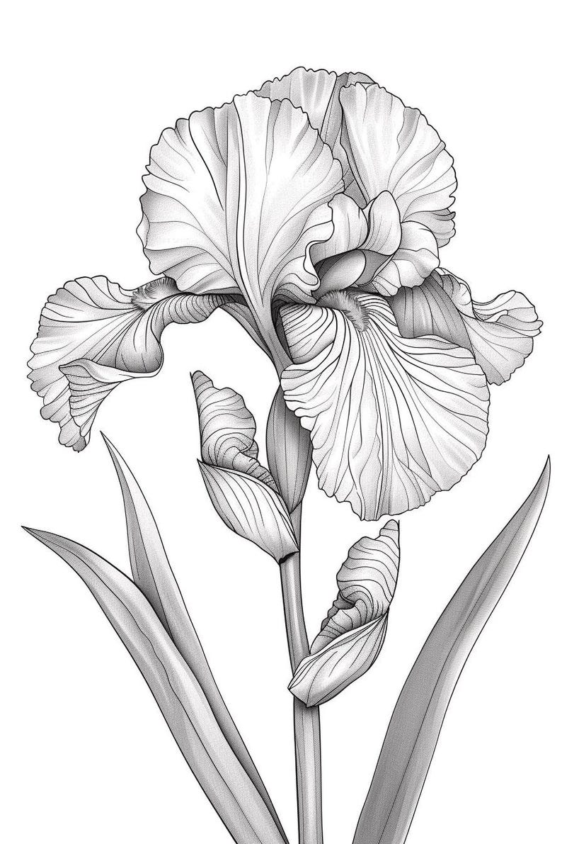 Iris Single Blooms Black/white Line Art Bundle 1 72 Digital Line Art Ai ...