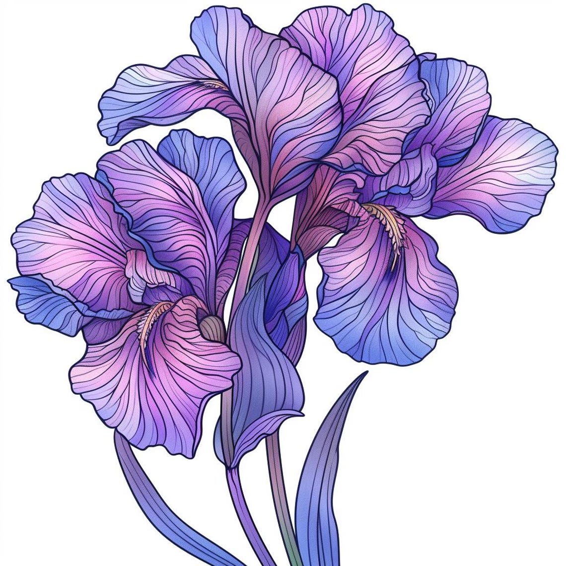 Iris Line Art Color Bundle 2 24 Digital Ai Line Art SVG-PNG (digital ...