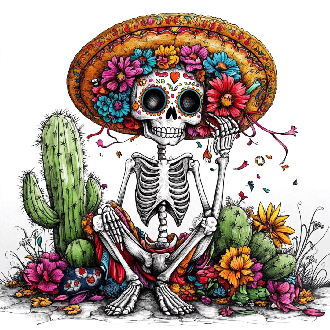 Skeleton Latin American Line Art Color Bundle 2 18 Digital Ai Line Art ...