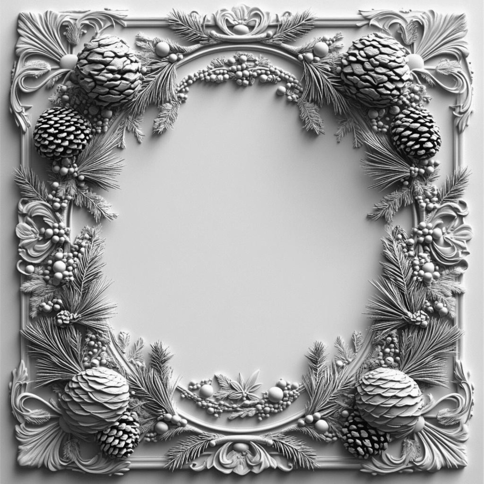 Frame Vintage Pine Cone Bas Relief Greyscale Bundle 2 18 Digital Ai ...
