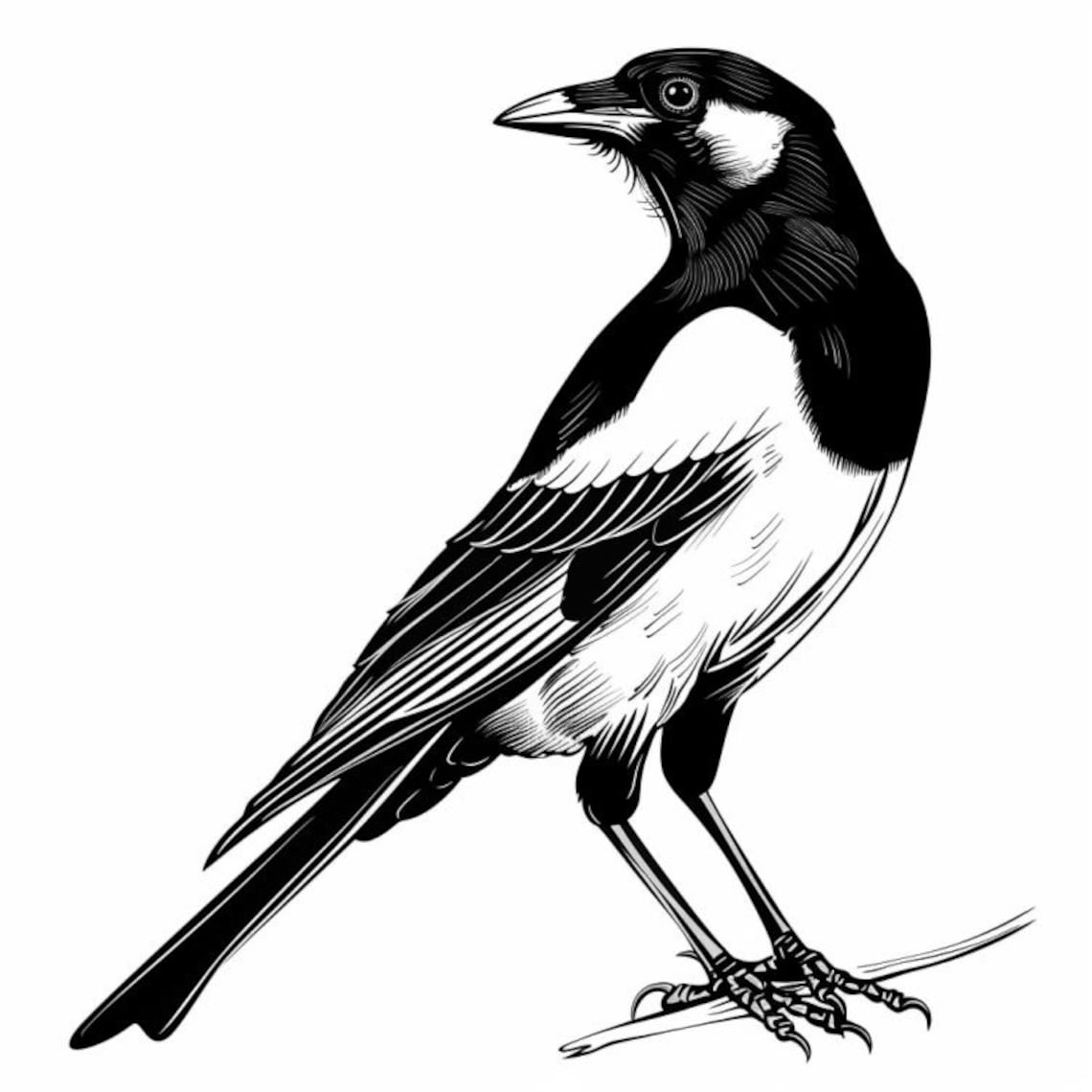 Magpie Realistic Line Art Illustration Black and White Bundle 1 50 ...