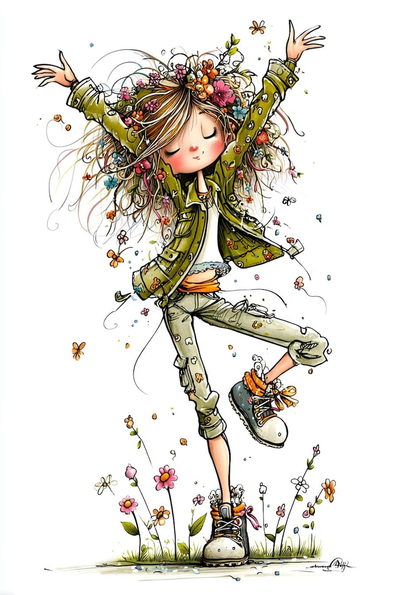 Student Groovy 'carly' Cartoon Line Art Color Bundle 1 16 Digital Ai ...