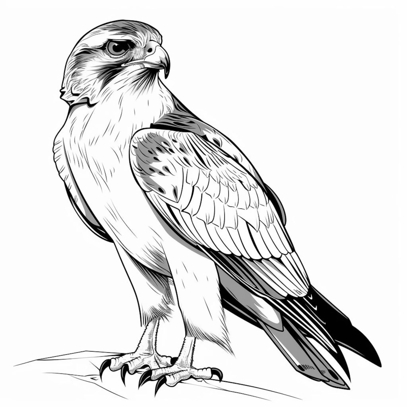 Hawk Realistic Line Art Illustration Black and White Bundle 1 96 ...
