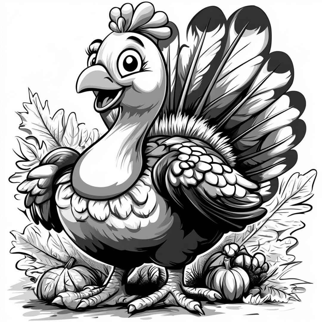 Turkey Cartoon Line Art Illustration Black and White Bundle 2 30 ...