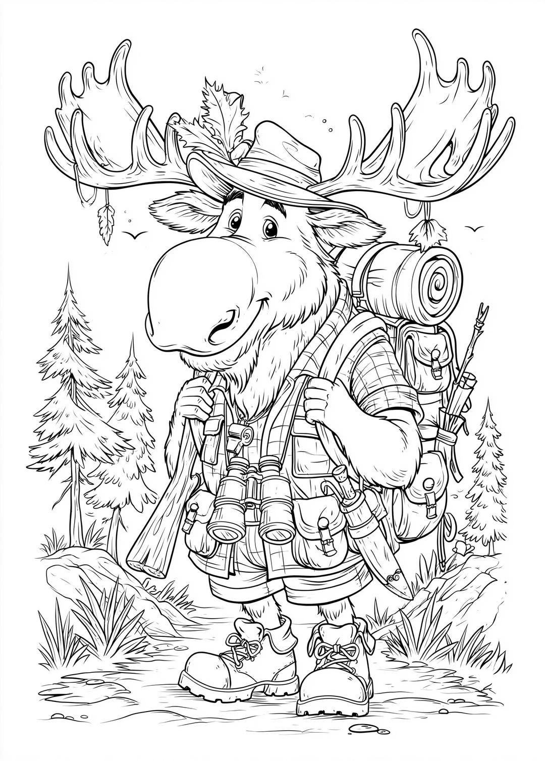Elk Hunter Black and White Cartoon Bundle 1 12 Digital Ai Line Art PNG ...