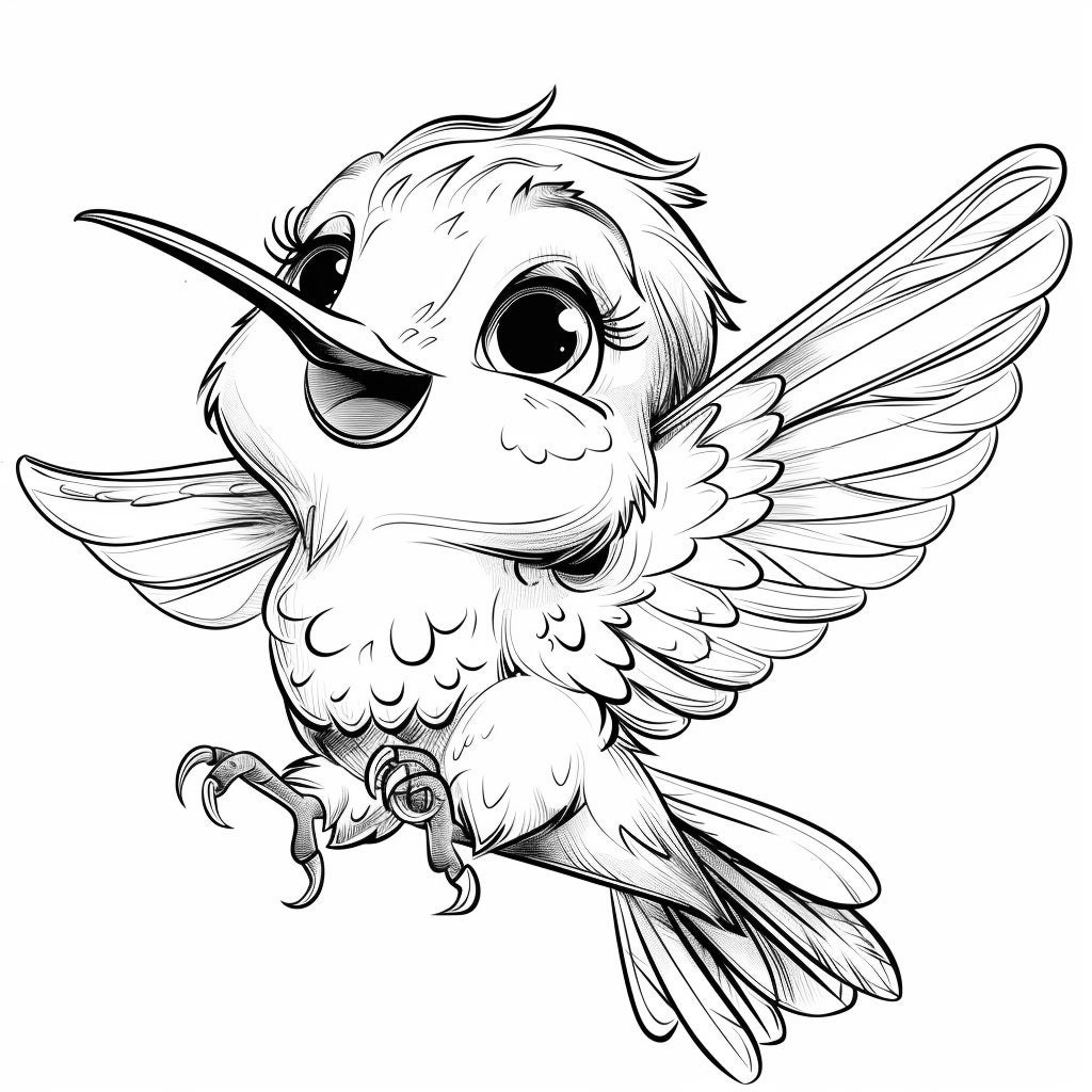 Hummingbird Cartoon Illustration Black and White Bundle 1 72 Digital ...
