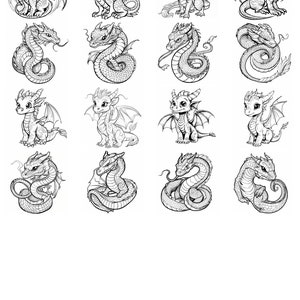 Dragon Cartoon Black and White Bundle 3 85 Digital Ai Line Art PNG-SVG ...