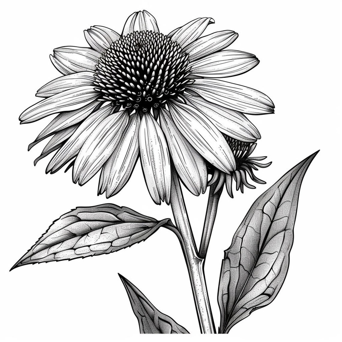 Cone Flower Line Art Black and White Bundle 2 72 Digital Line Art Ai ...