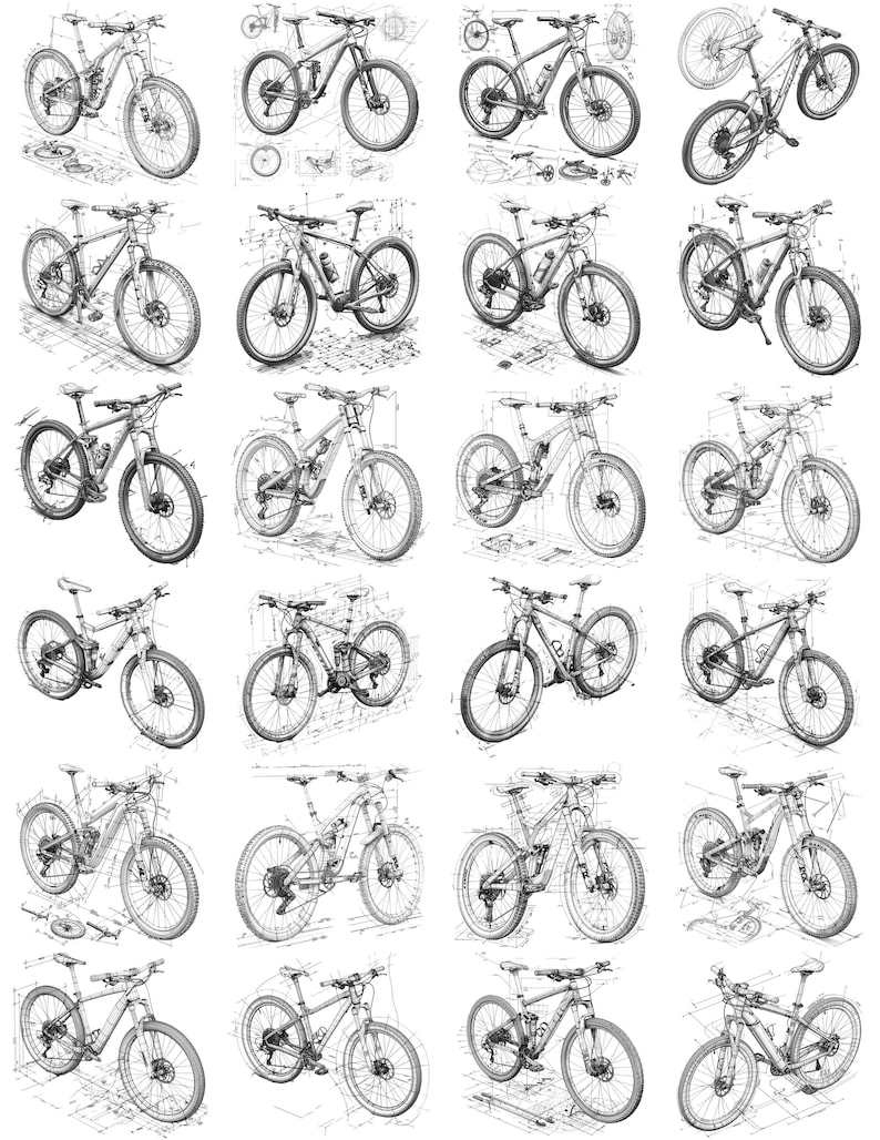 Mountain Bike Line Art Bundle: Technical Drawings, PNG SVG Clipart ...