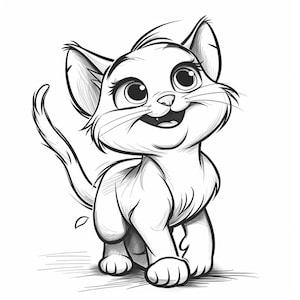 Cat/kitten Cartoon Line Art Black and White Bundle 4 65 Digital Line ...
