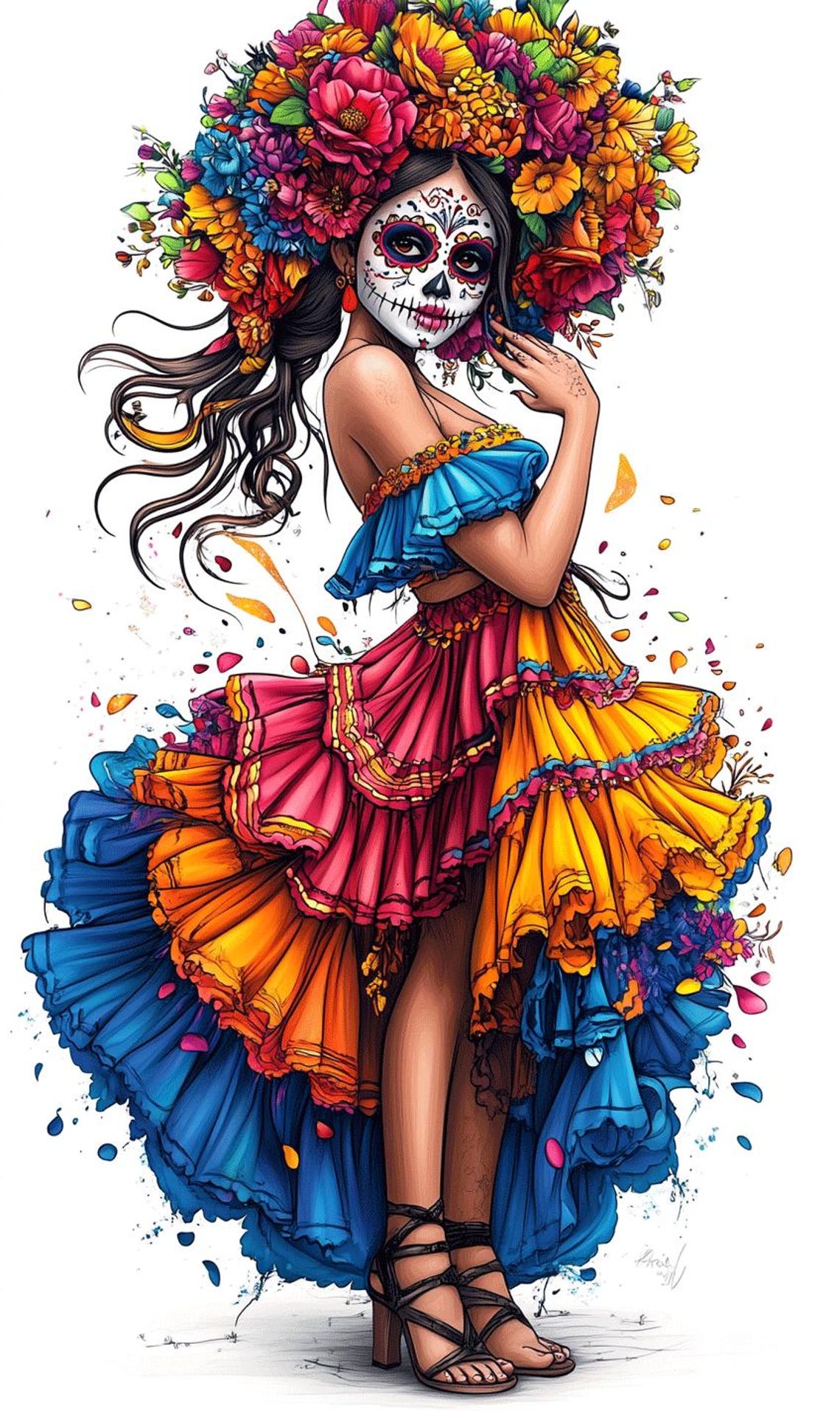 Girl Latin American Vintage Celebration Cartoon Line Art Illustration ...