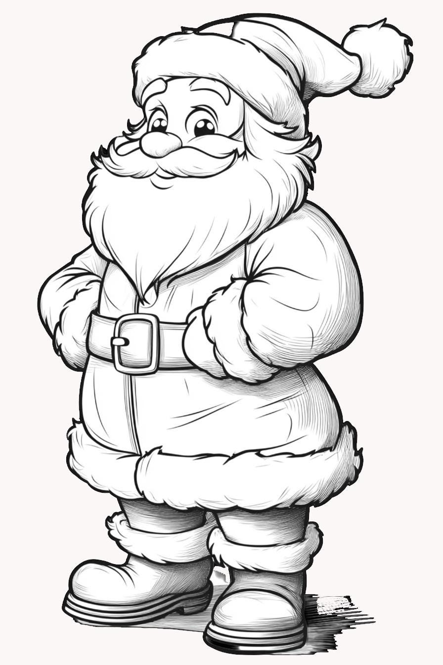 Santa Cartoon Line Art Illustration Black and White Bundle 5 42 Digital ...