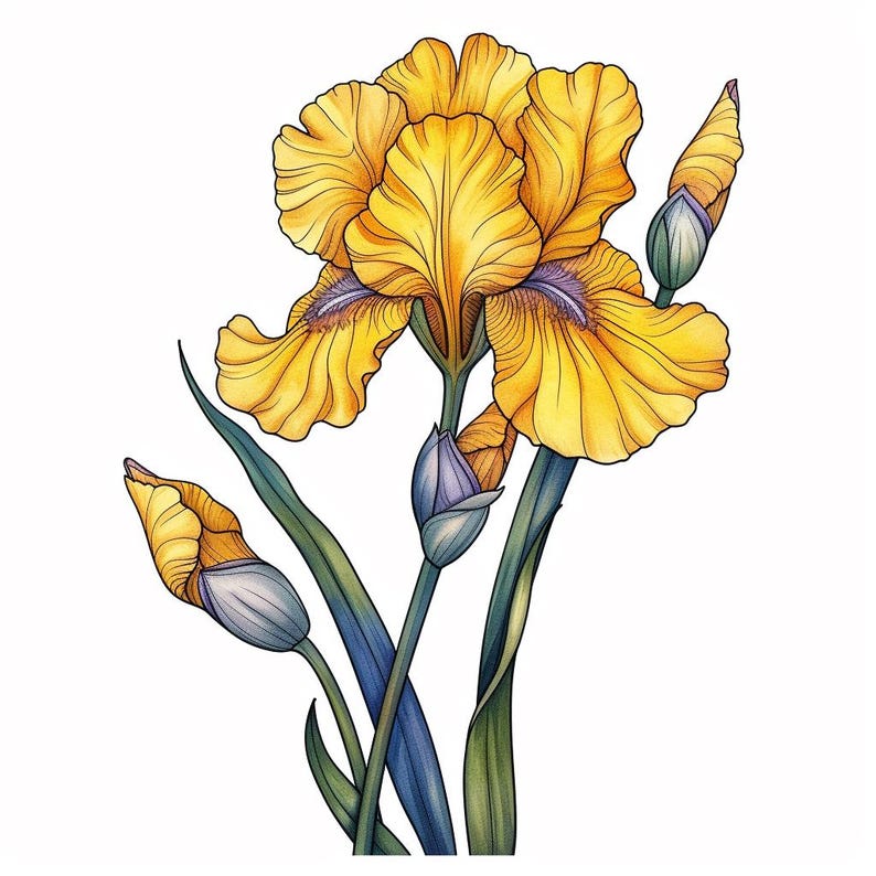 Iris Line Art Color Bundle 4 24 Digital Line Art Svg-png Ai Images ...
