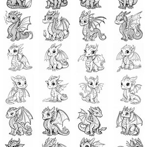 Dragon Cartoon Line Art Black and White Bundle 1 48 Digital Ai Line Art ...