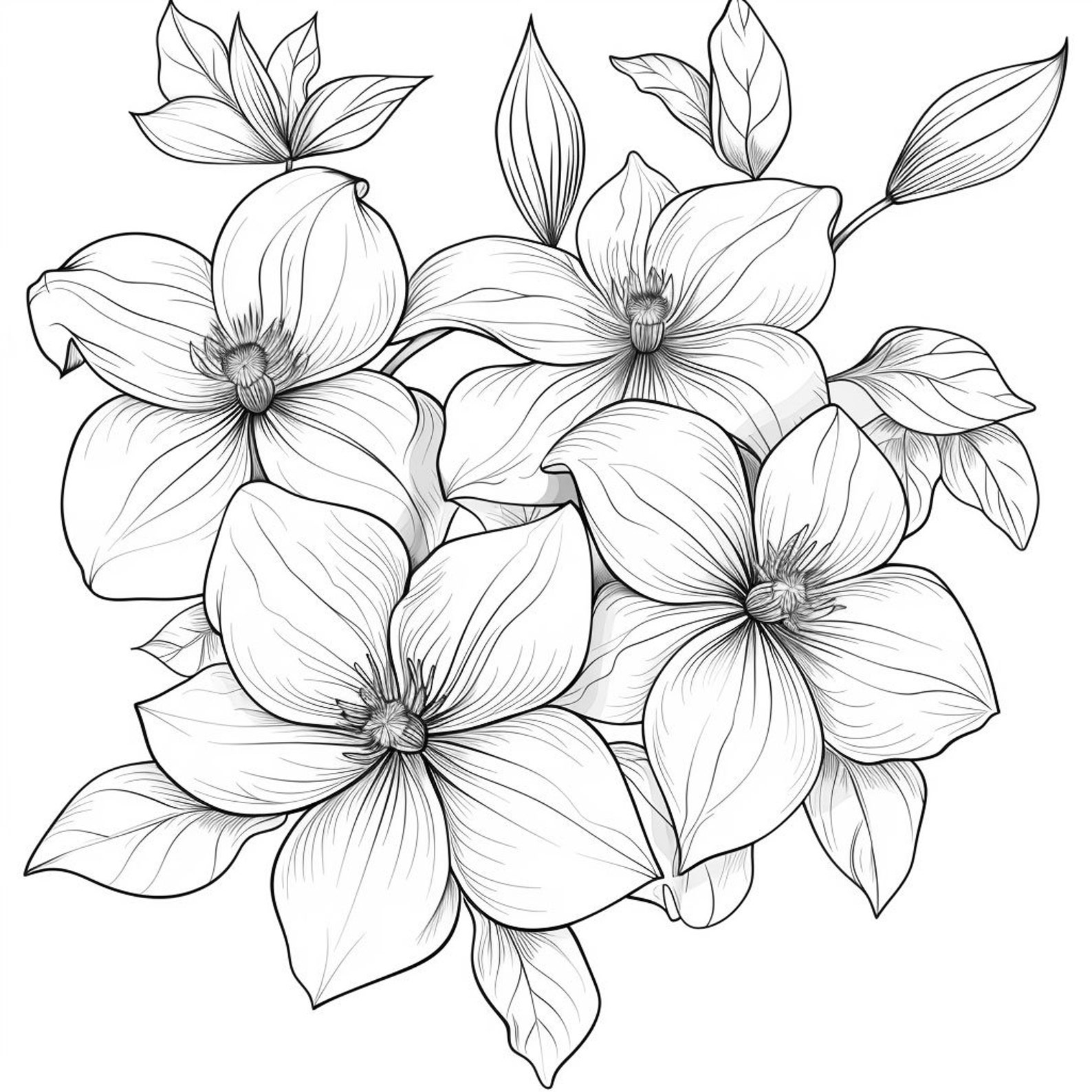 Clematis Blossoms Black/white Line Art Bundle 1 40 Digital Ai Line Art ...
