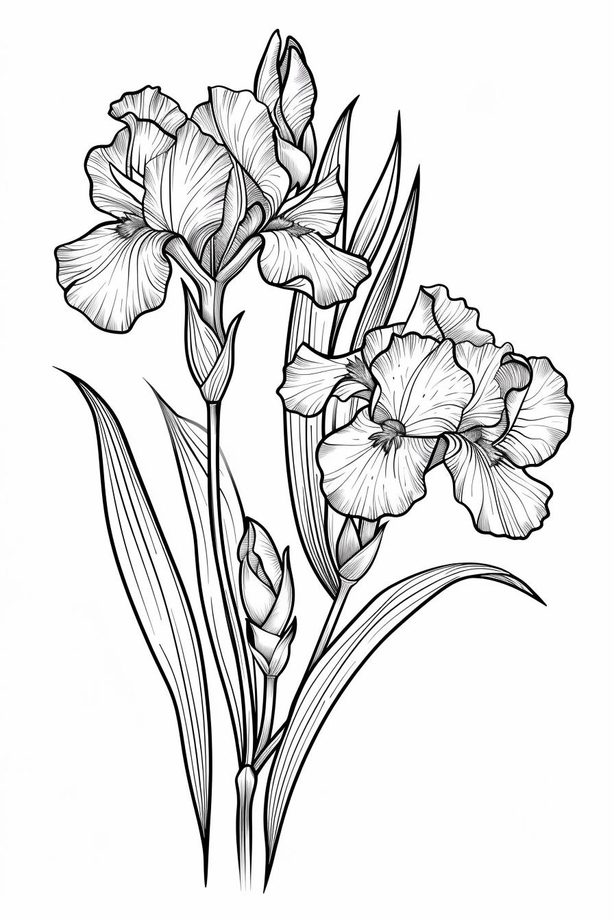 Iris Bunch Line Art Black and White Bundle 1 30 Digital Line Art Svg ...