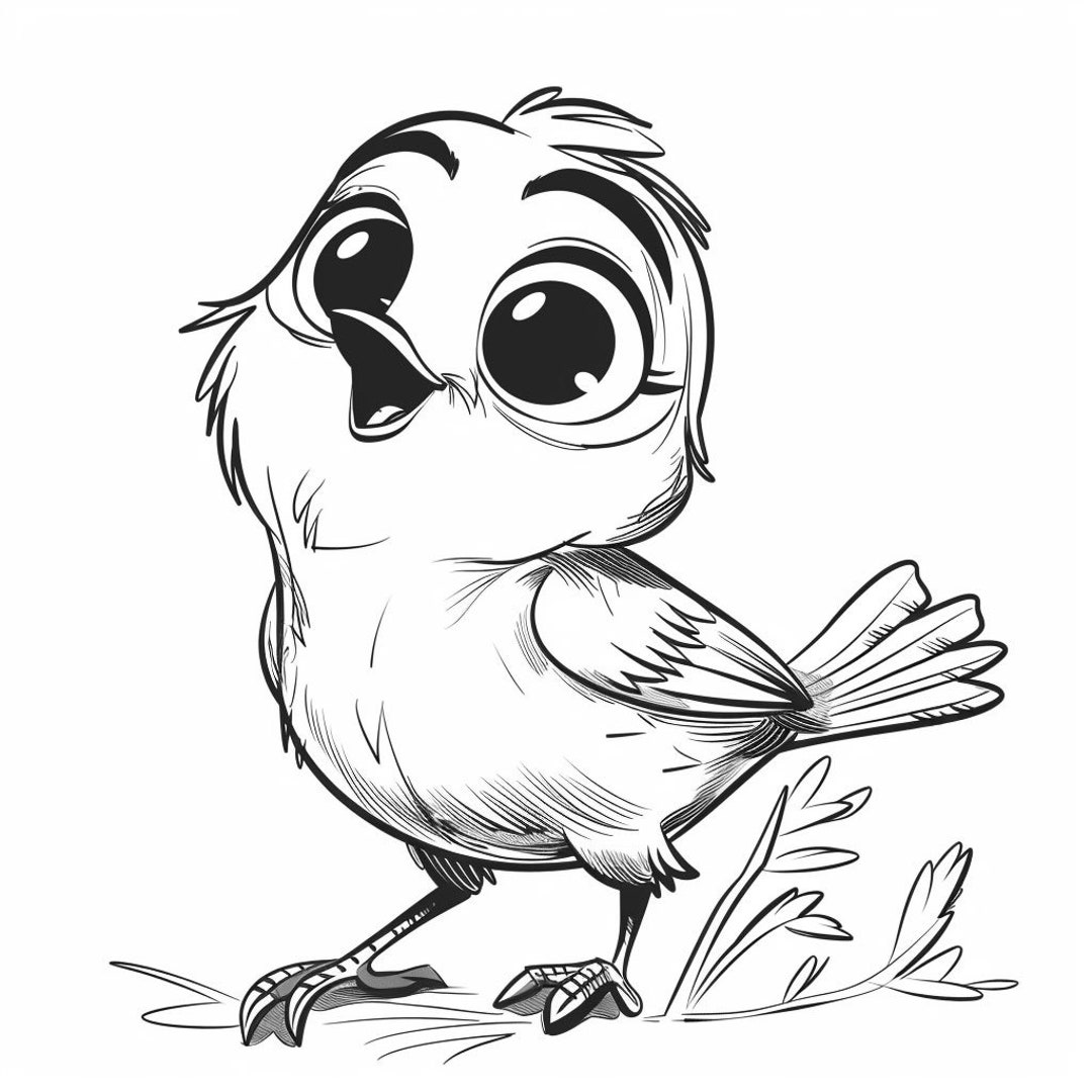 Chickadee Cartoon Illustration Black and White Bundle 2 72 Digital Line ...