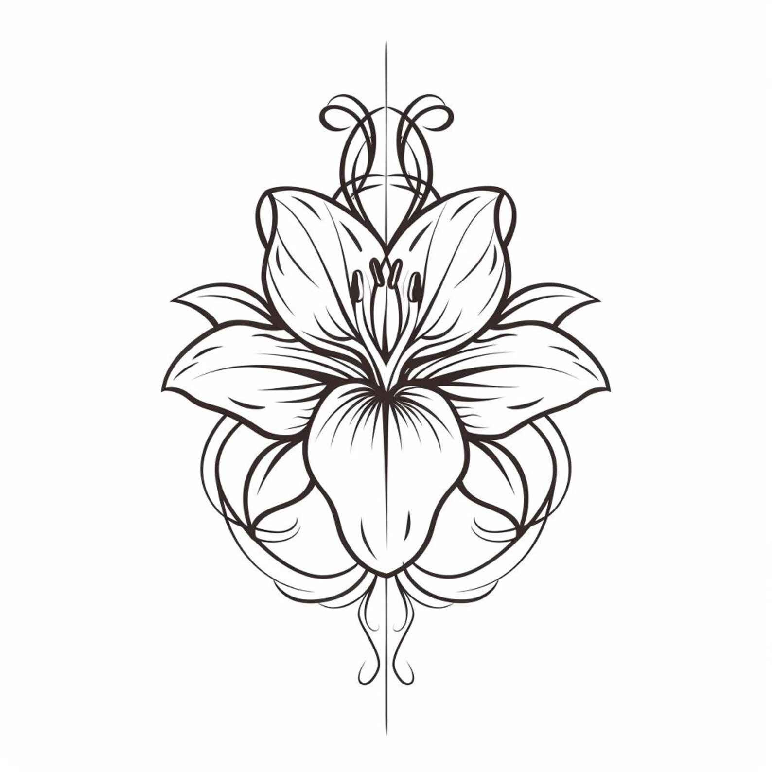 Lily Logo Tattoo Black/white Line Art Bundle 3 54 Digital Ai Line Art ...