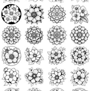 Spring Flower Mandala Line Art Black and White Bundle 2 144 Digital Ai ...