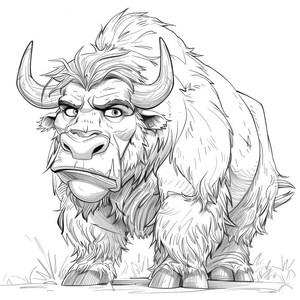 Buffalo/bison Cartoon Fierce Line Art Black and White Bundle 1 55 ...