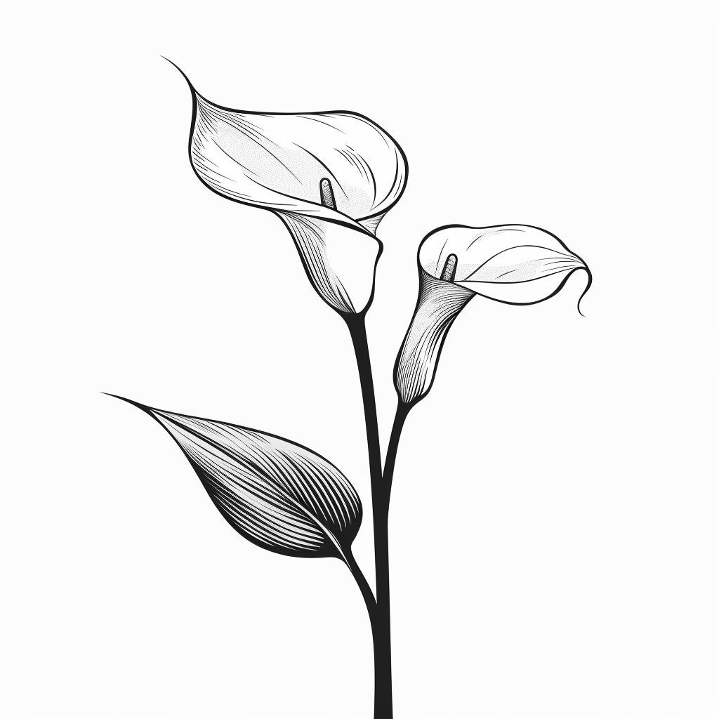 Calla Lily Bloom Black/white Line Art Bundle 1 72 Digital Ai Line Art ...