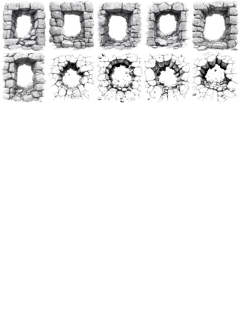 Holes Brick and Stone Cartoon Black and White Clean Line Art Bundle 2 ...